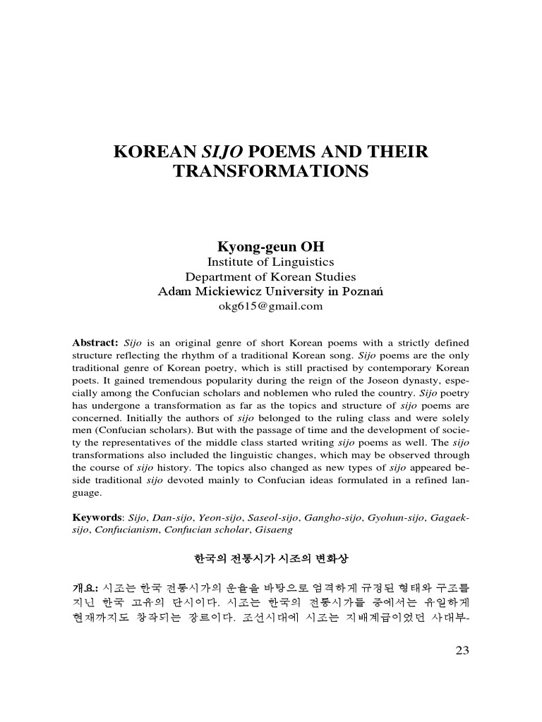 Sijo Poetry | PDF | Poetry | Rhythm