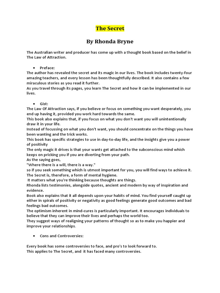 The Secret by Rhonda Bryne | PDF | Action (Philosophy) | Behavior Modification