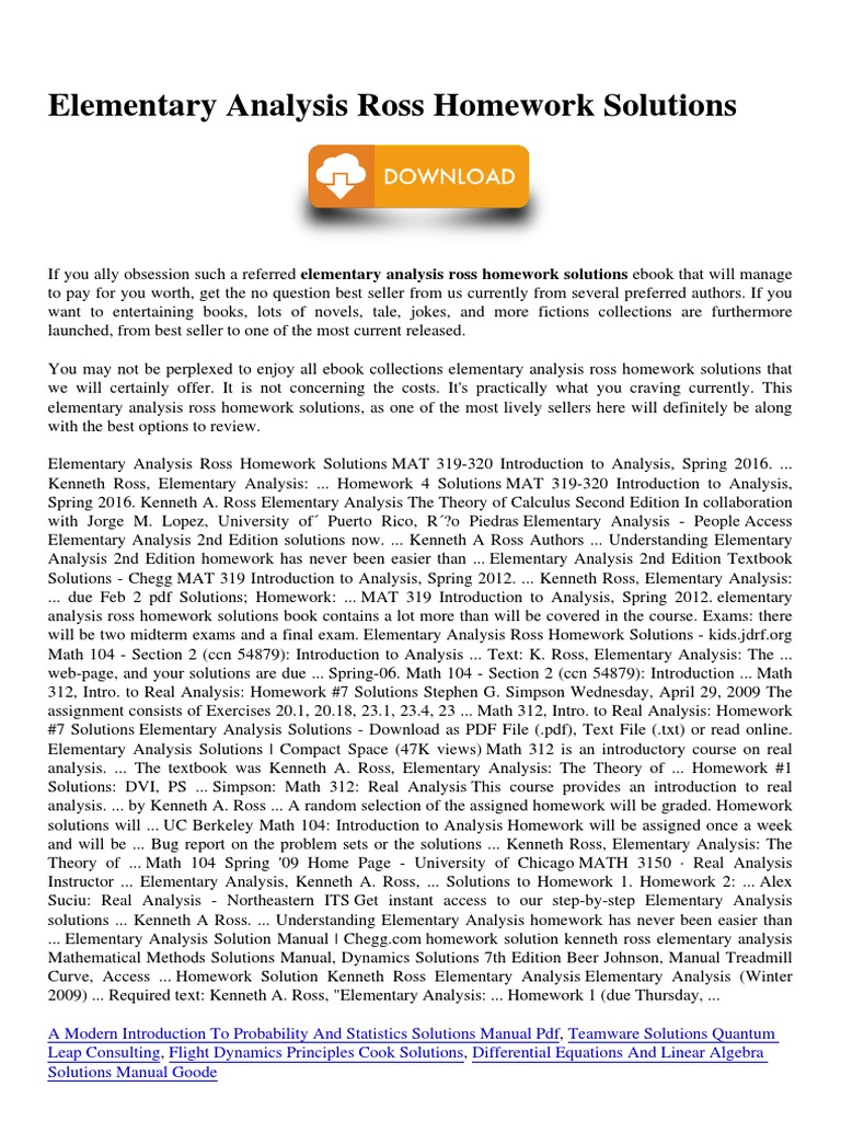Elementary Analysis Ross Homework Solutions PDF | PDF
