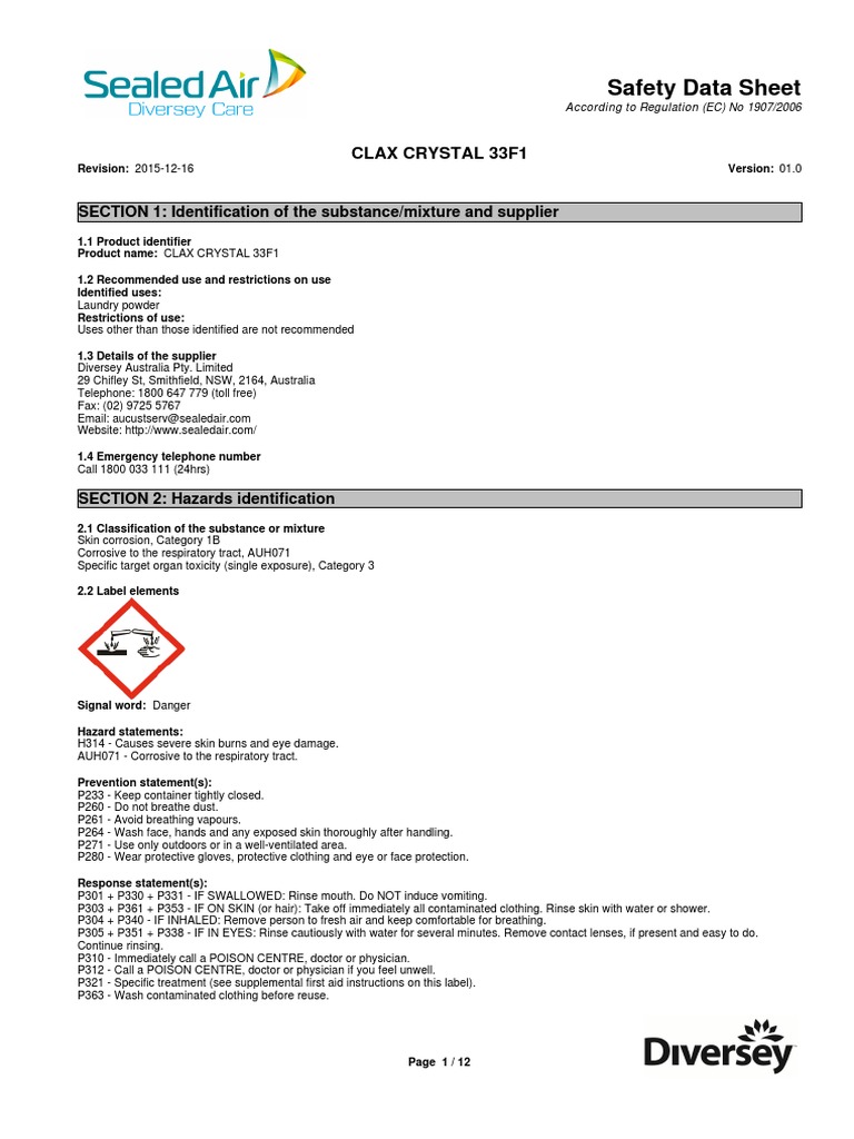 Clax Crystal 33f1 Sds | PDF | Personal Protective Equipment | Poison