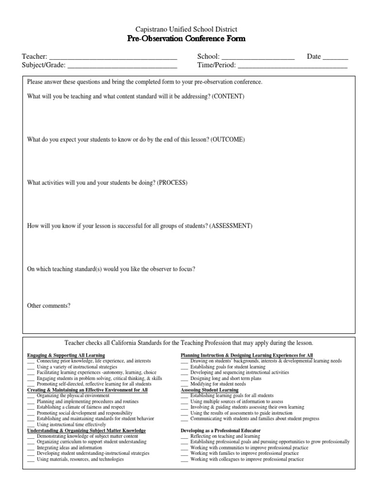 Pre Pre Pre Pre - Observation Conference Form Observation Conference ...