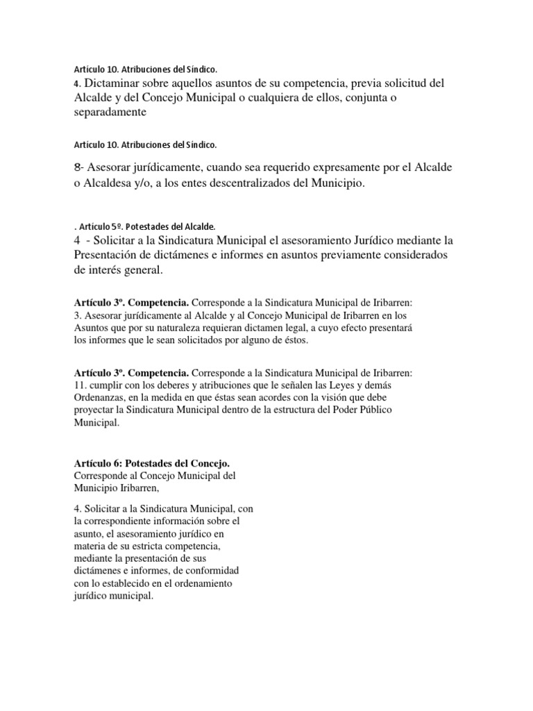 Funciones del Síndico Municipal en Iribarren | PDF | Alcalde | Gobierno
