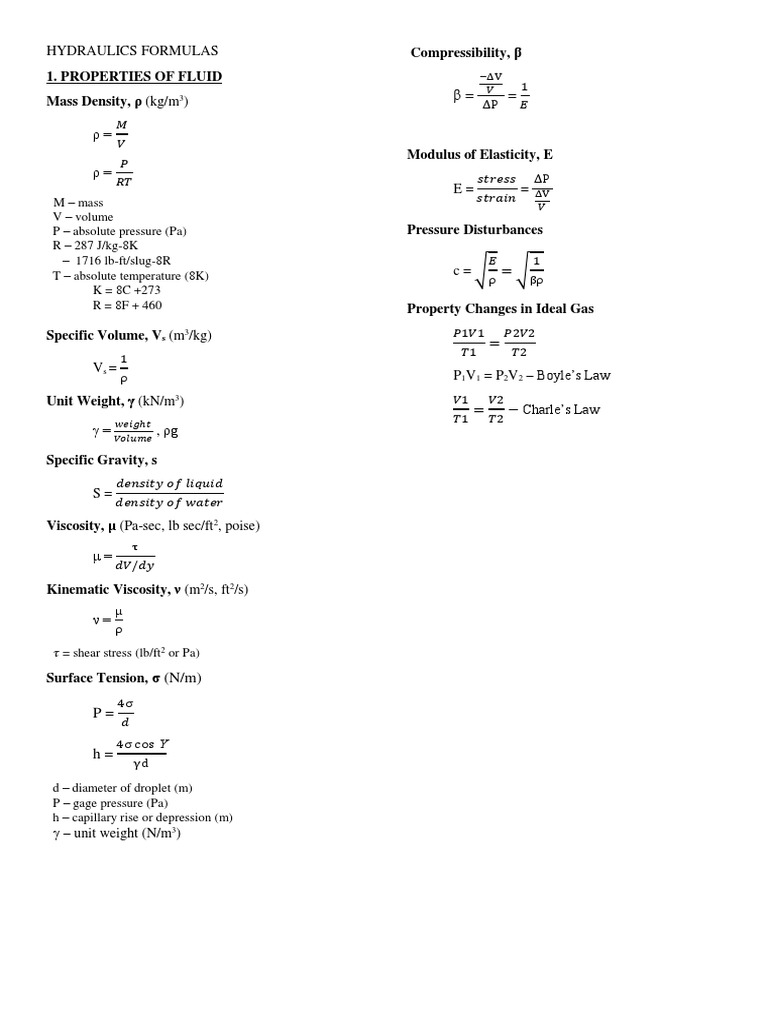 Hydraulics Formulas for Civil Engineers | PDF | Dynamics (Mechanics ...