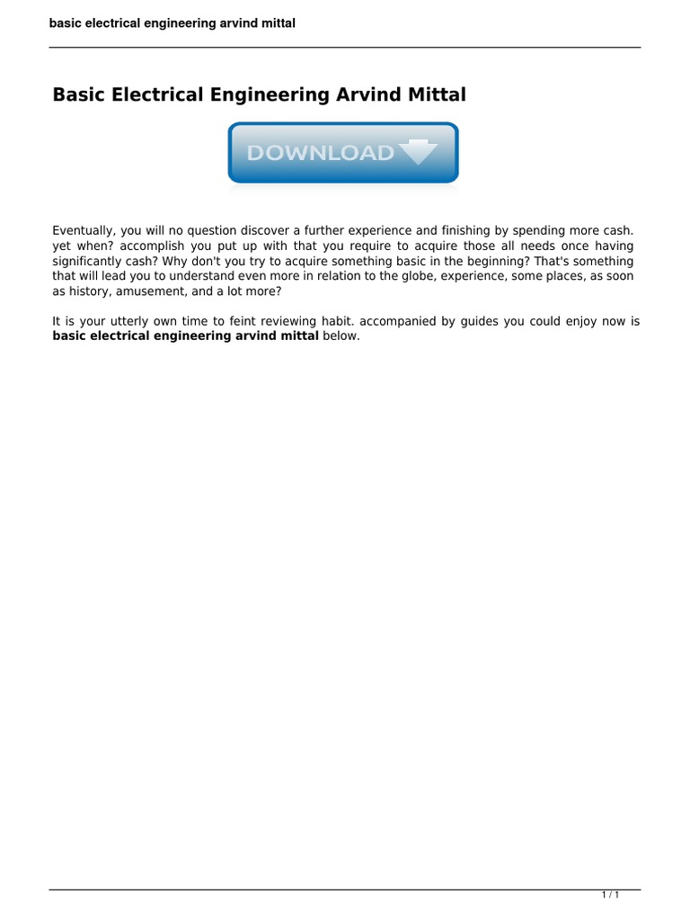 Basic Electrical Engineering Arvind Mittal | PDF