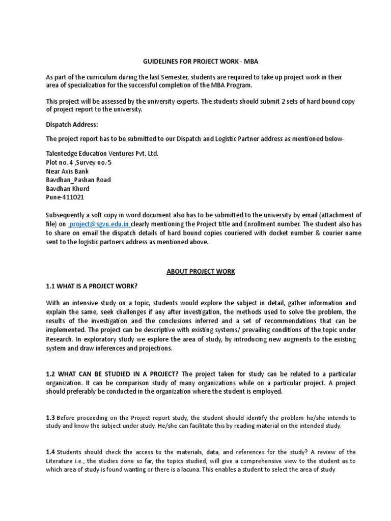 Sgvu Project Work For Mba | PDF | Learning | Cognition