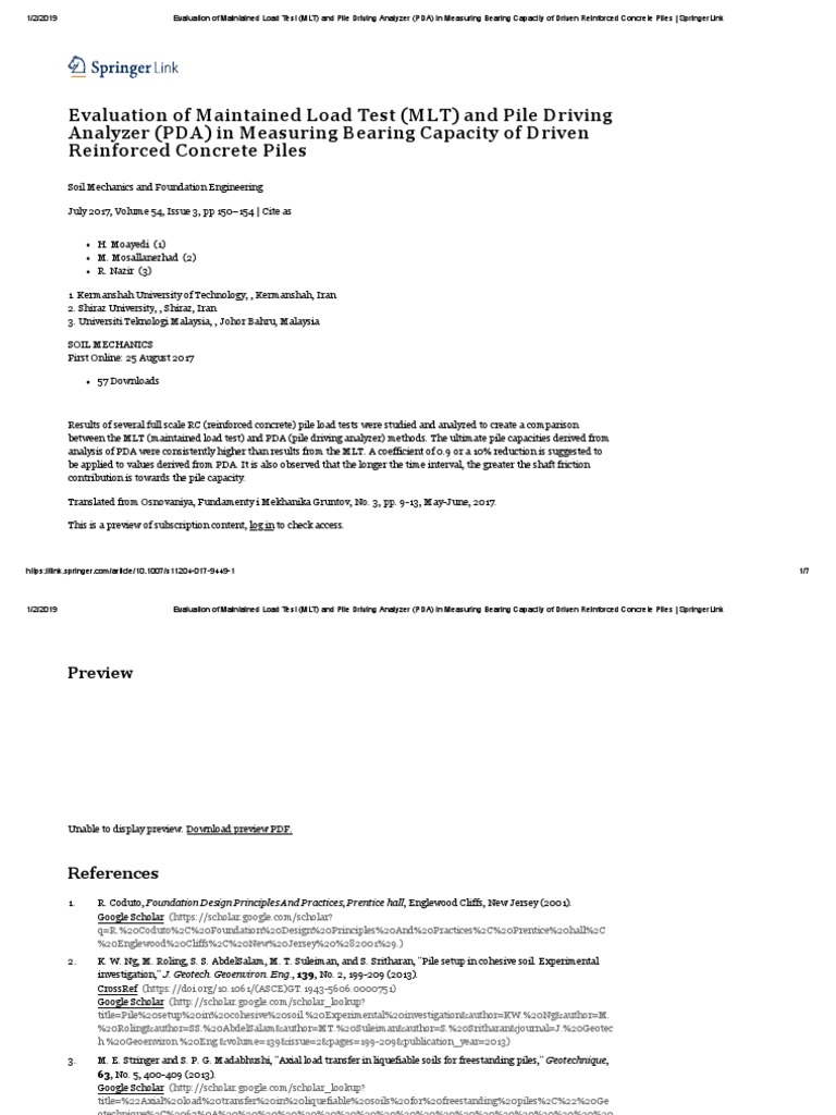 Evaluation of Maintained Load Test (MLT) and Pile Driving Analyzer (PDA ...