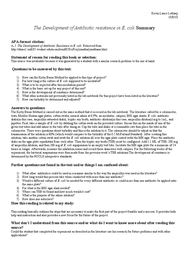 E. coli Antibiotic Resistance Study Guide | PDF | Microbiology | Biology