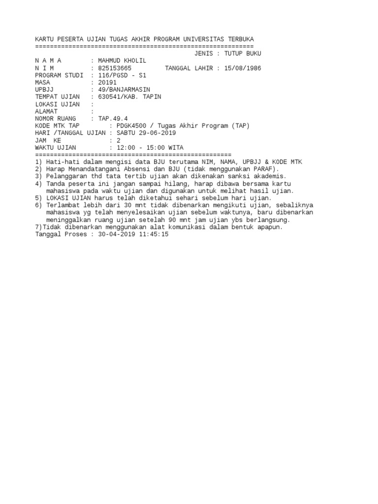 Contoh Nilai UT | PDF