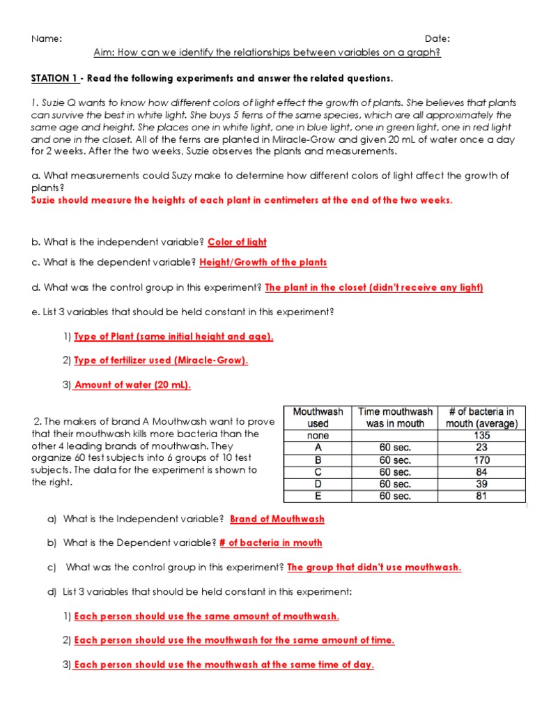 Stations New Answer Key | PDF | Experiment | Dependent And Independent ...