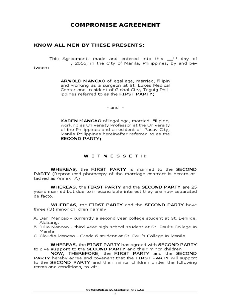 Support Compromise Agreement | PDF | Law And Economics | Common Law