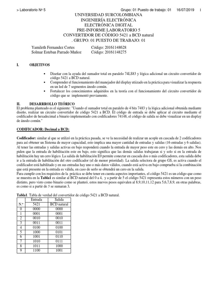 Convertidor de Código 5421 A BCD Natural | PDF | Puerta lógica | Decimal codificado en binario