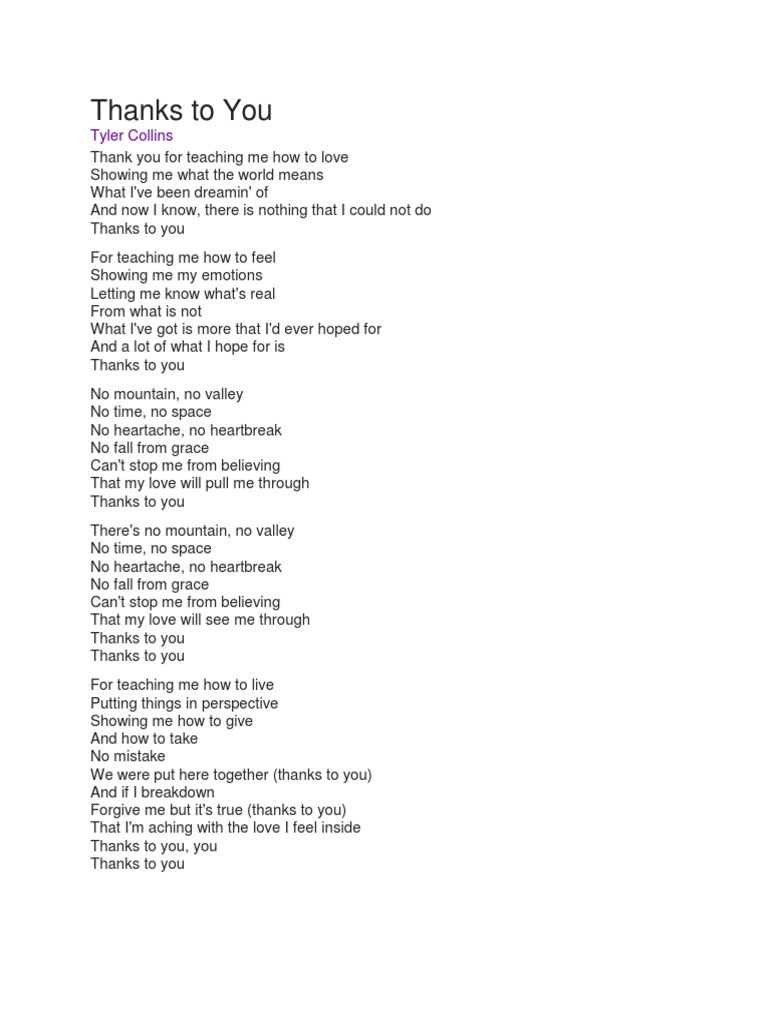 Thanks To You: Tyler Collins | PDF | Nature