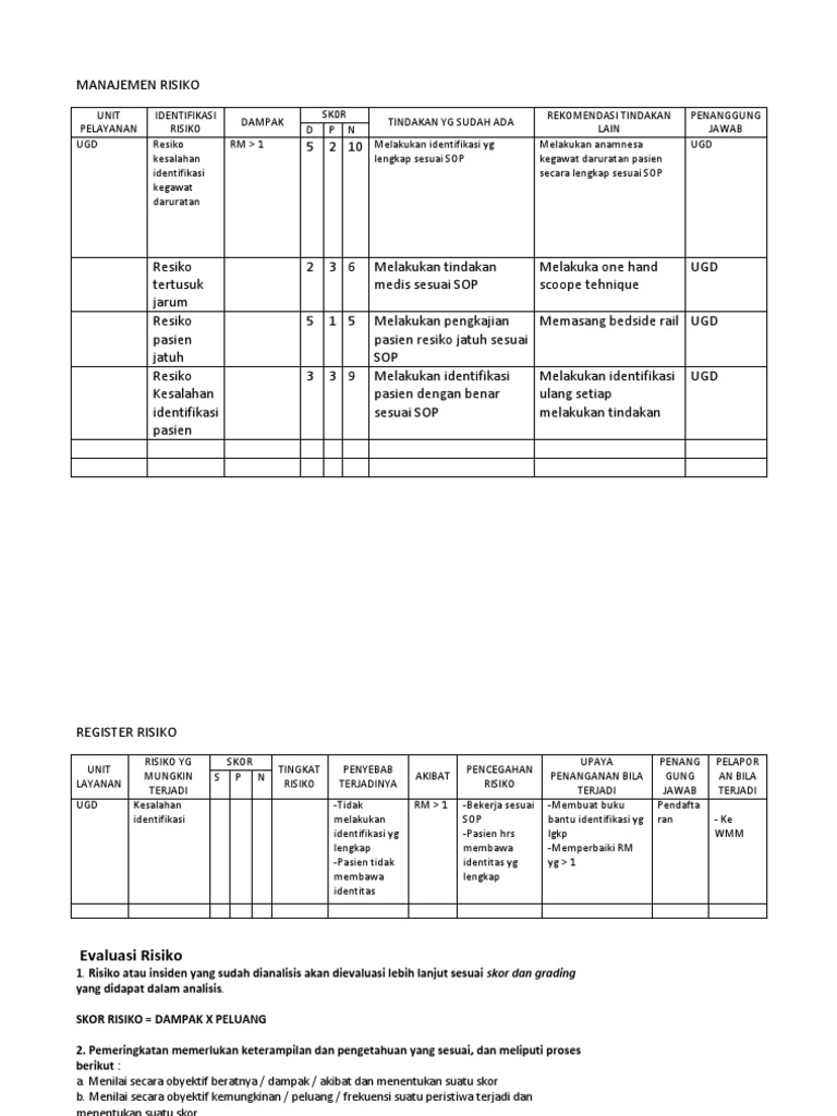 Format Manajemen Dan Register Risiko | PDF