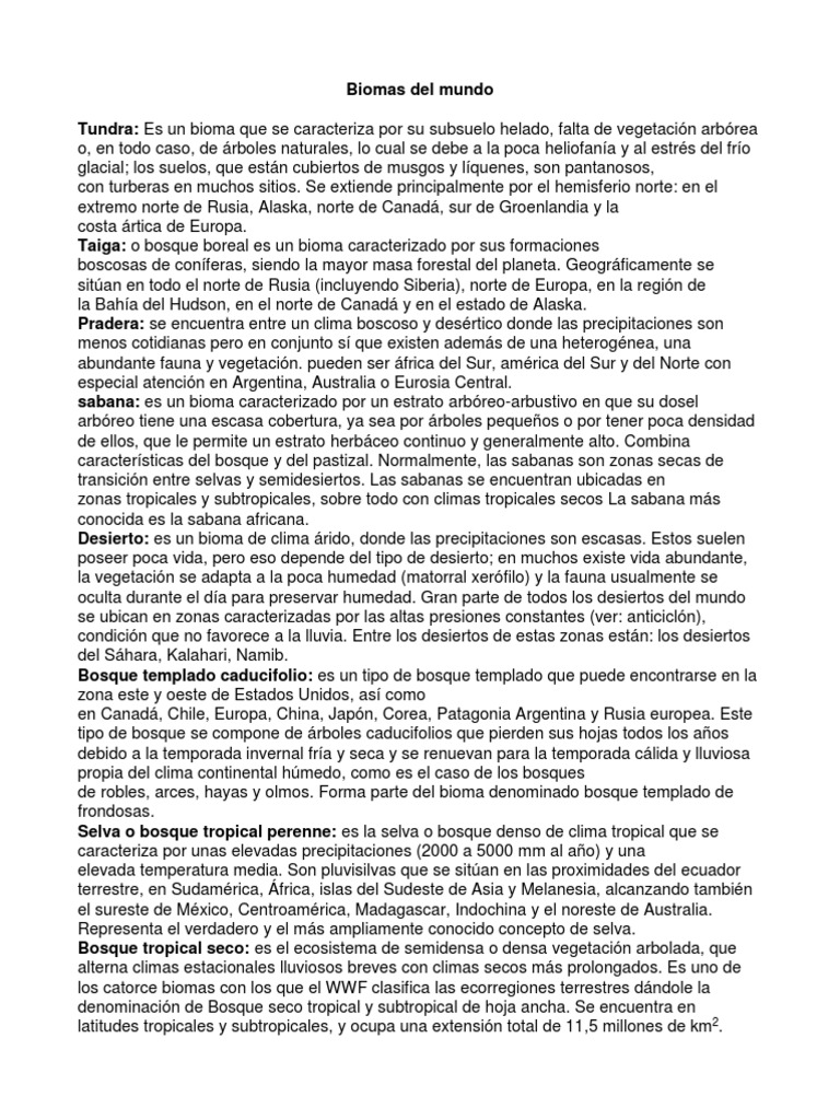 Biomas Del Mundo | PDF | Selva | Desierto