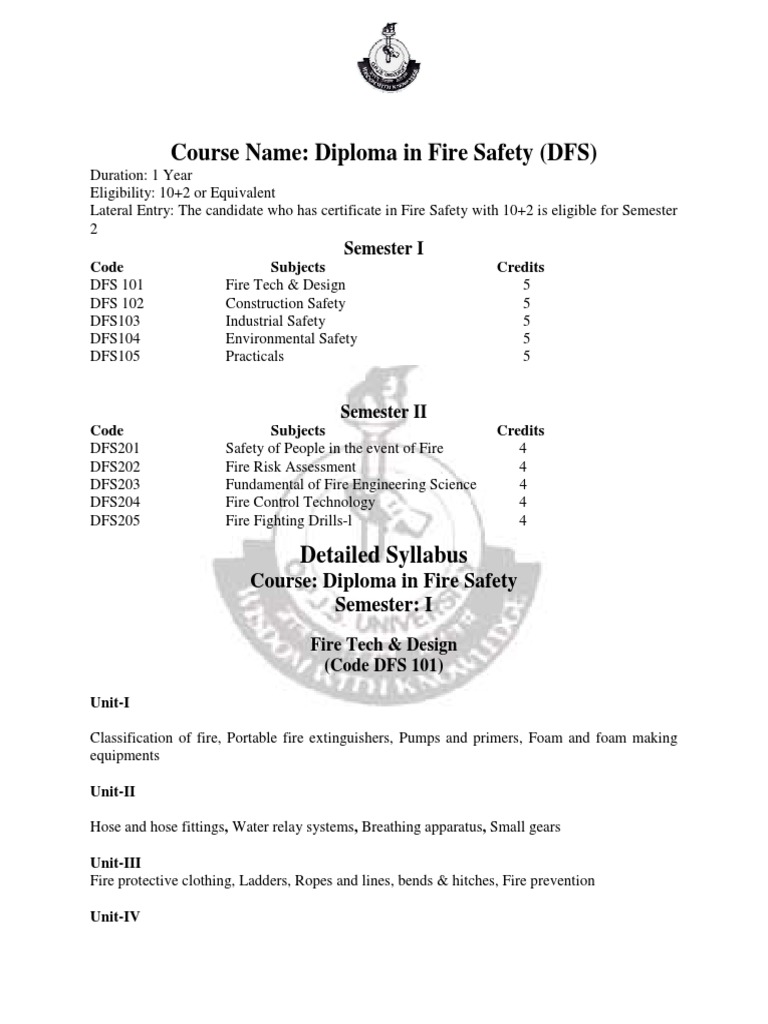 Course Name: Diploma in Fire Safety (DFS) : Semester I | PDF | Fires ...
