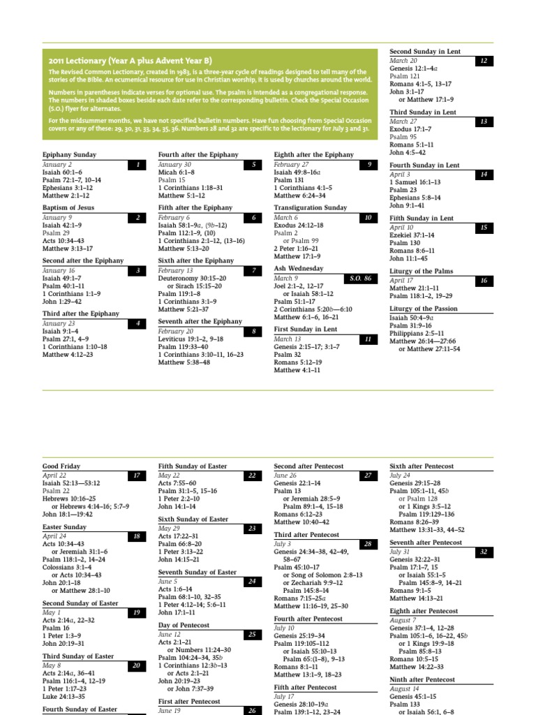 2025 Revised Common Lectionary Guide | PDF | Lectionary | Ancient ...