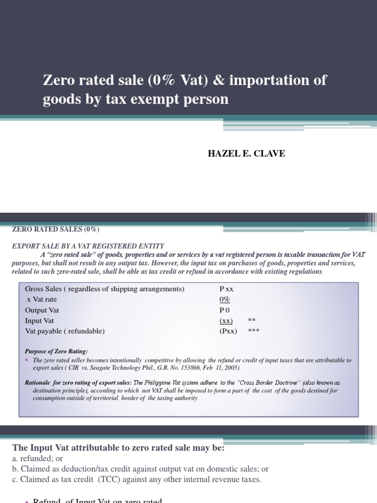 Zero Rated Sale (0% Vat) | PDF | Value Added Tax | Taxation In The ...