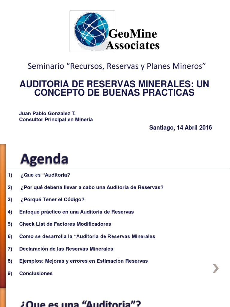 6 - Auditoria de Reservas Minerales - JP. Gonzalez - GeoMine | PDF ...