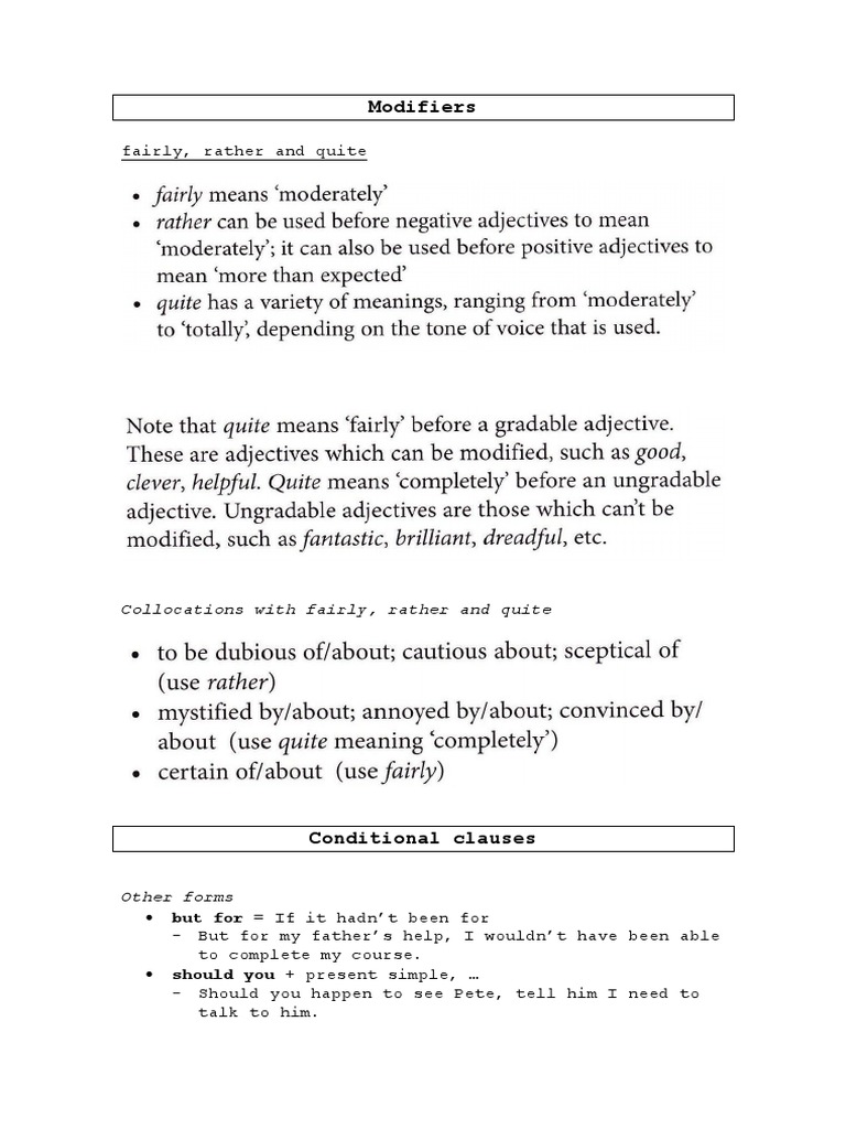 Modifiers: Fairly, Rather and Quite | PDF