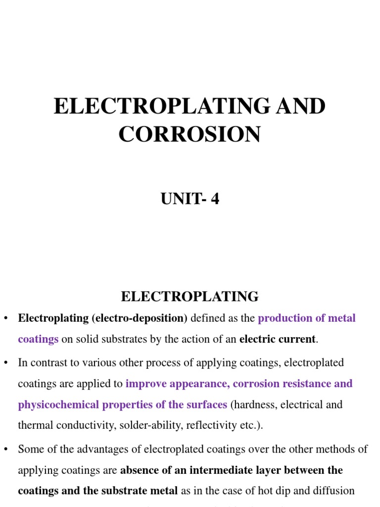 Electroplating and Corrosion: Unit-4 | PDF | Corrosion | Anode