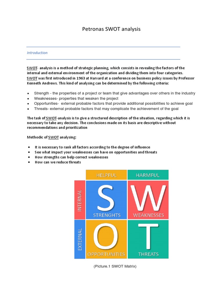 Anvar's SWOT For Petronas Company | PDF | Swot Analysis | Business