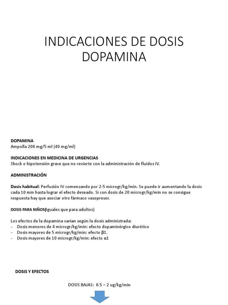 Indicaciones de Dosis Dopamina | PDF | Dopamina | Hipertensión