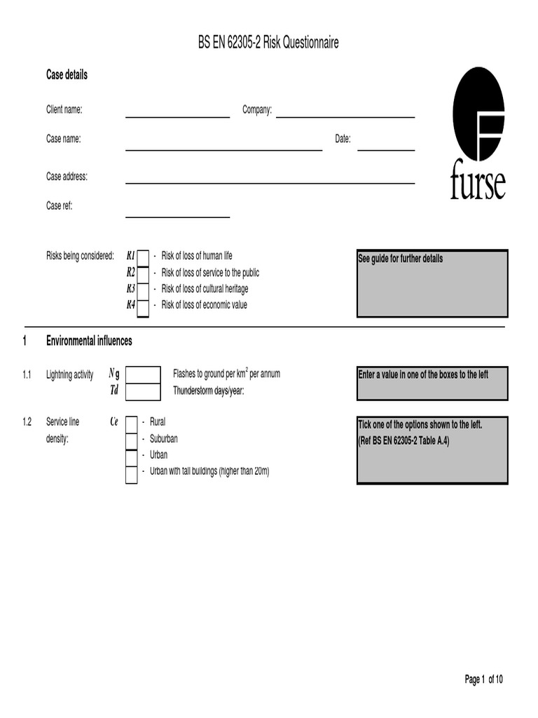 Furse StrikeRisk 62305-2-2012 Questionaire | PDF | Electrical Connector ...