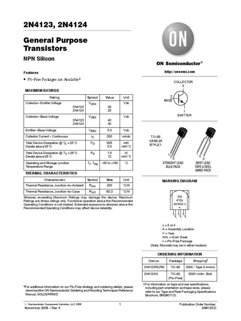 2N4123, 2N4124 General Purpose Transistors: NPN Silicon | PDF | Bipolar Junction Transistor ...