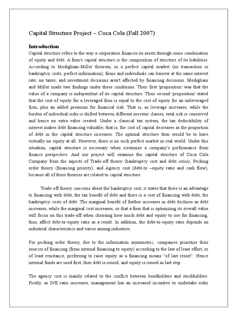 Cocacola Capstruc Proj Example | PDF | Capital Structure | Balance Sheet