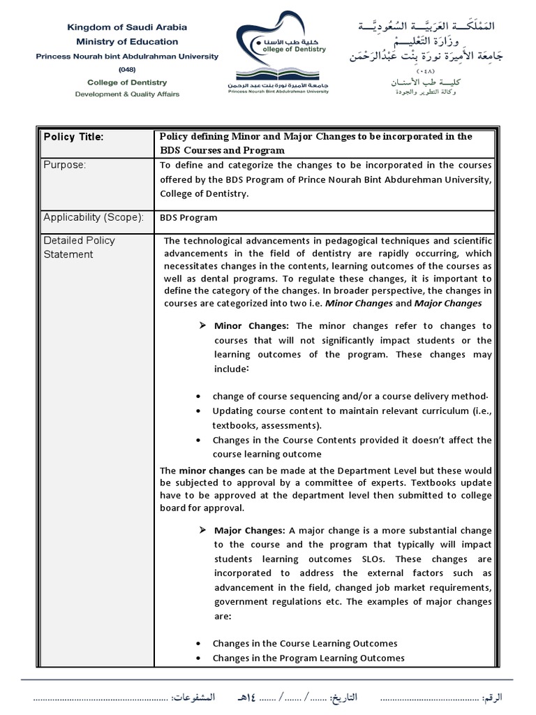PNU Policy Regarding Minor and Major Changes in The Courses | PDF ...