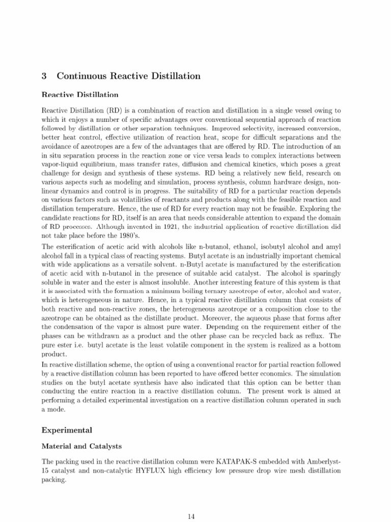 Continuous Reactive Distillation Column | PDF | Unit Operations | Distillation