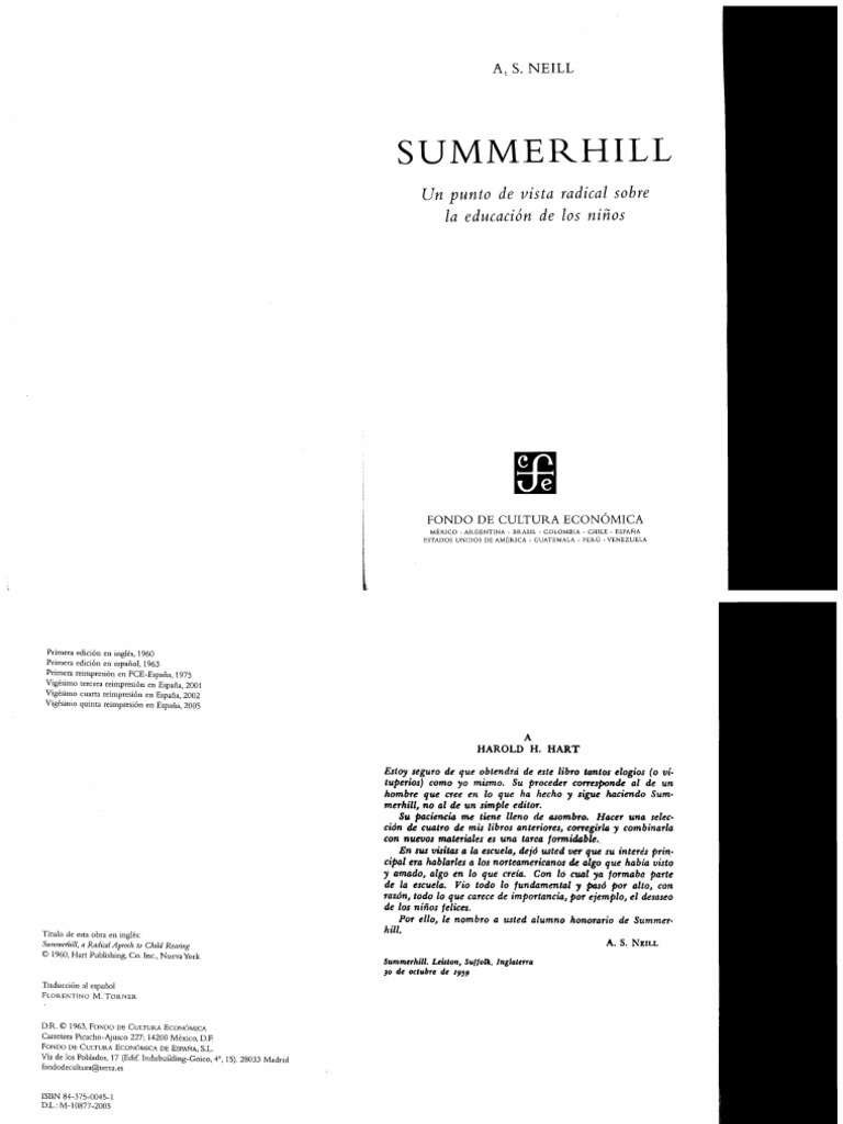 A. S. Neill - SummerHill. Un Punto de Vista Radical Sobre La Educación de Los Niños PDF | PDF ...