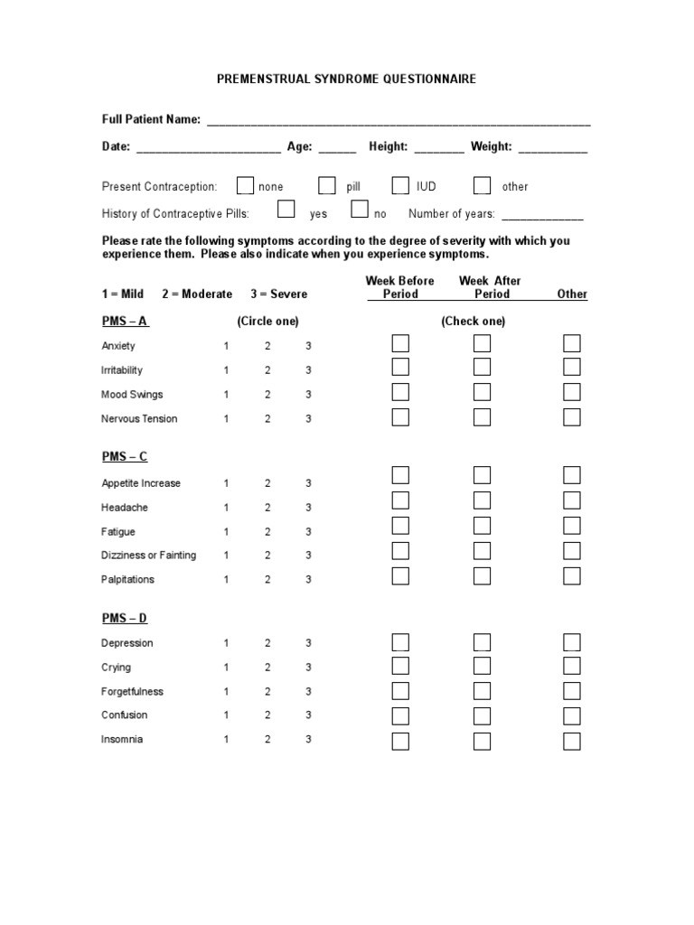 Premenstrual Syndrome Questionnaire | PDF | Premenstrual Syndrome ...