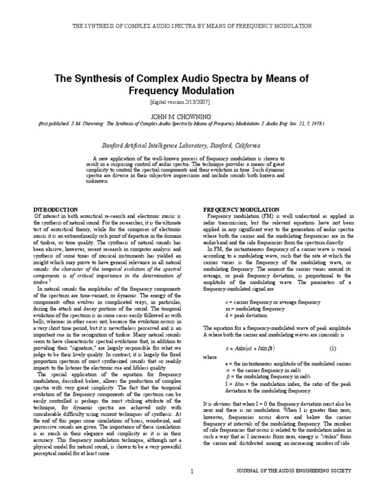 The Synthesis of Complex Audio Spectra by Means of Frequency Modulation ...