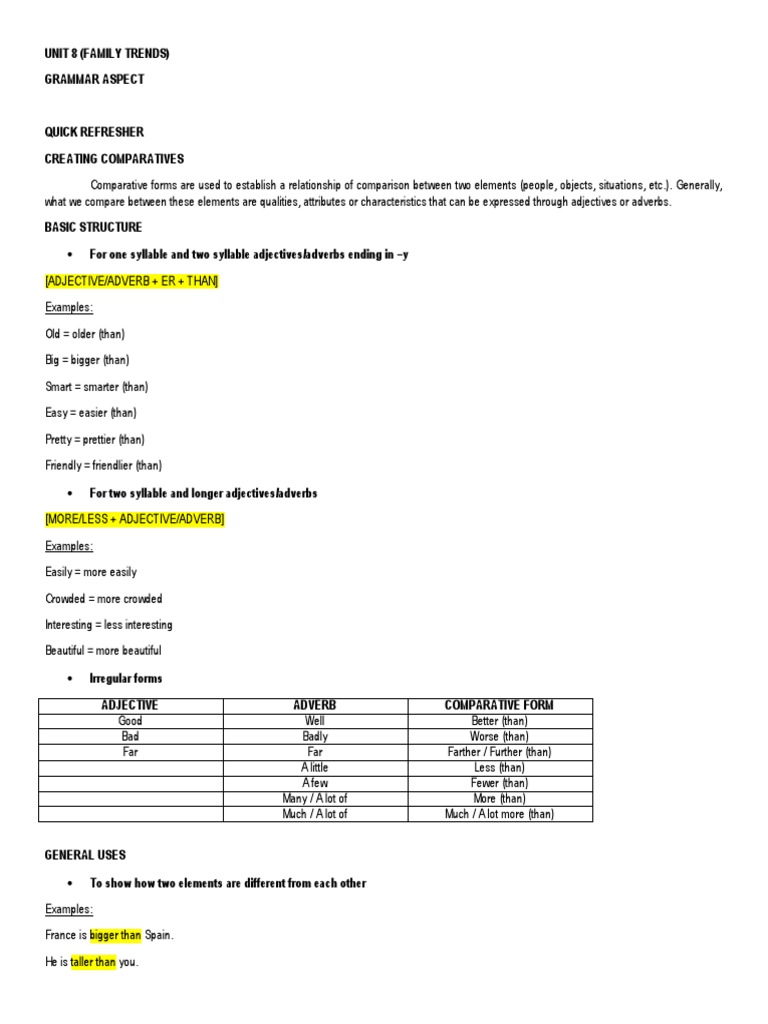UNIT 8 (Repeated and Double Comparatives) | PDF | Adjective | Adverb
