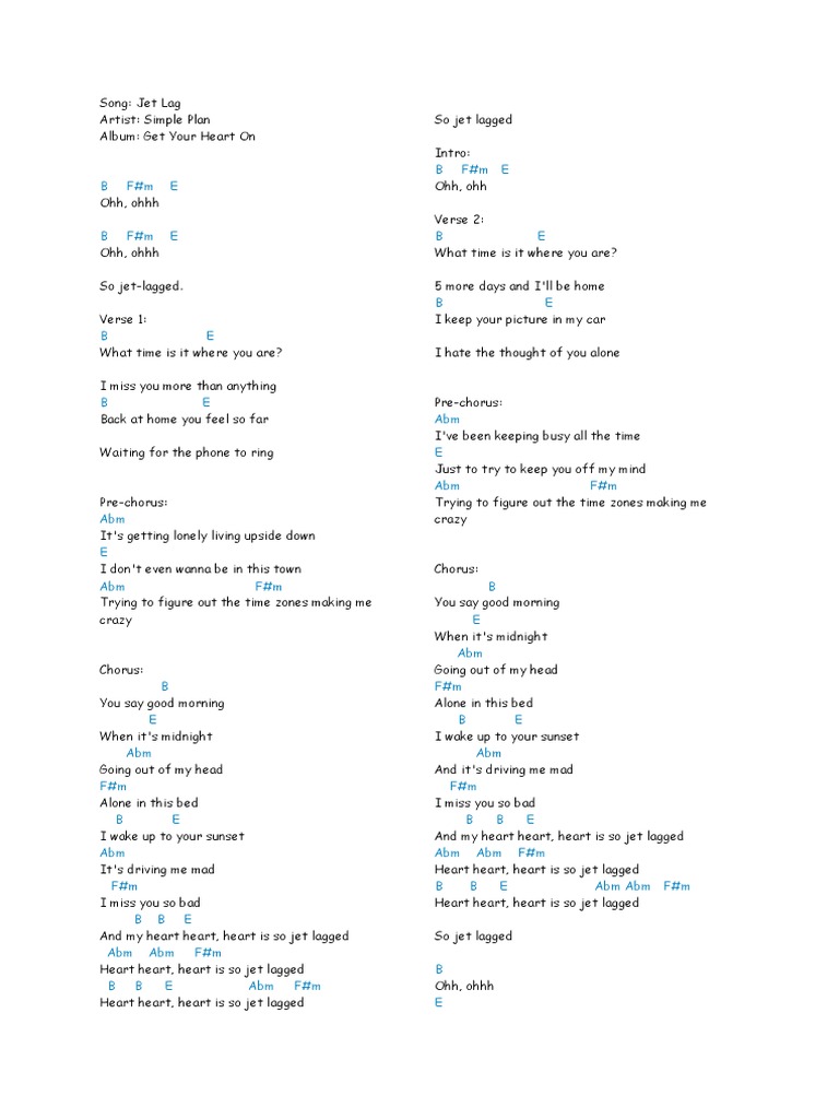 Jet Lag - Simple Plan | PDF | Song Structure | Songs