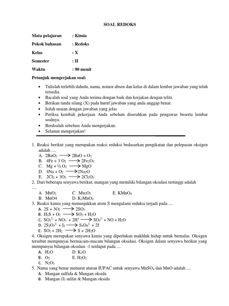 Soal Redoks | PDF | Sains & Matematika