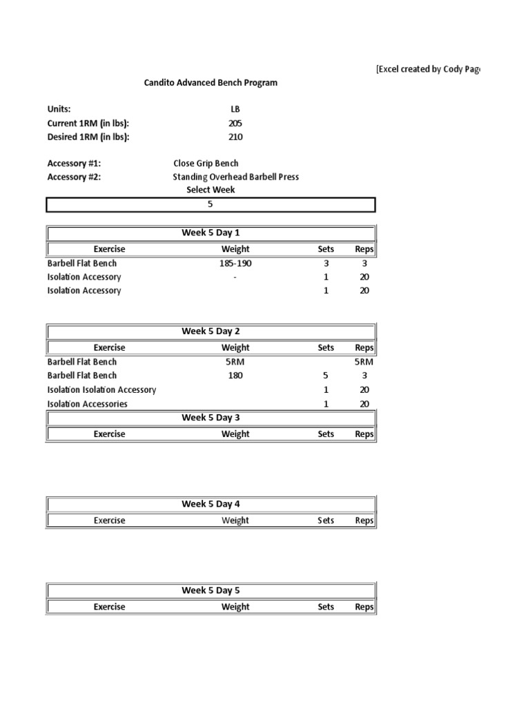 Candito Advanced Bench Program | PDF | Physical Exercise | Sports