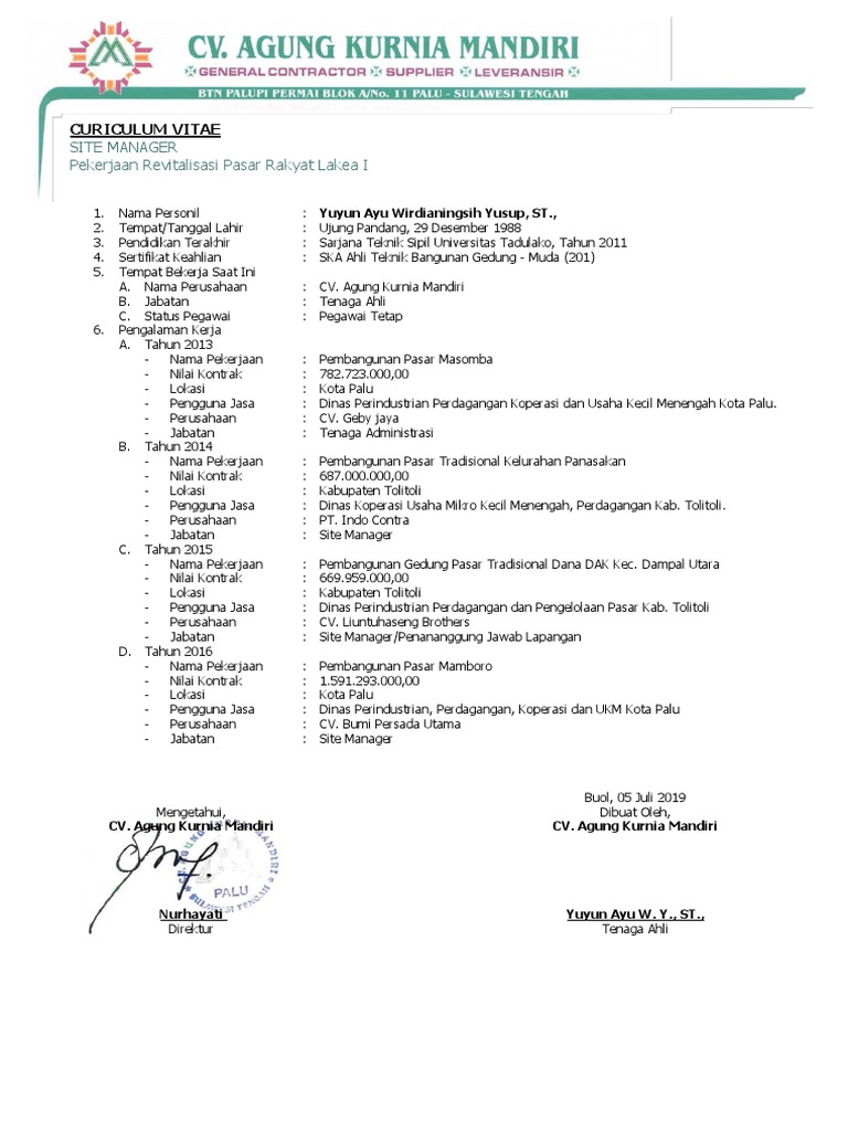 Curicullum Vitae - Tenaga Ahli (Untuk Dokumen Tender Proyek) | PDF