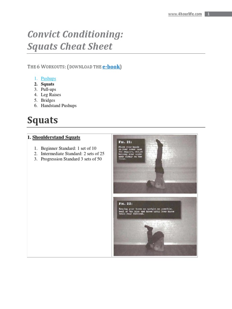 The Convict Conditioning Cheat Sheet Squats PDF | PDF | Wellness ...