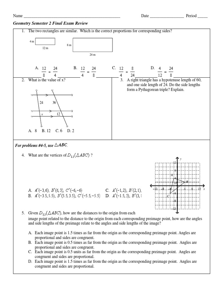 Geometry Semester 2 Final Review Topics 7-11 | PDF | Trigonometric ...