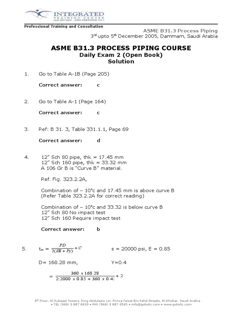 ASME B31.3 Daily Exam 2 Solution | PDF | Mashriq | Riyadh
