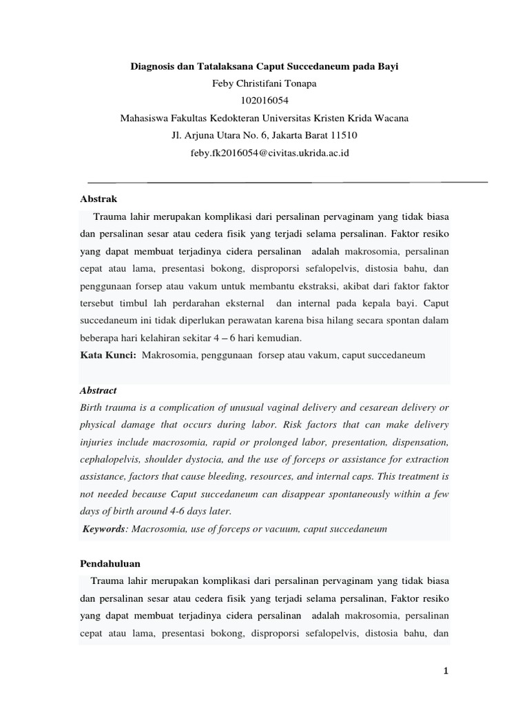 Diagnosis Dan Tatalaksana Caput Succedaneum Pada Bayi | PDF