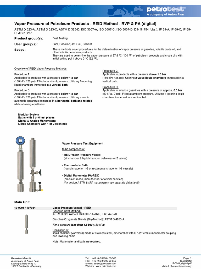 Vapor Pressure of Petroleum Products - REID Method - RVP & PA (Digital ...