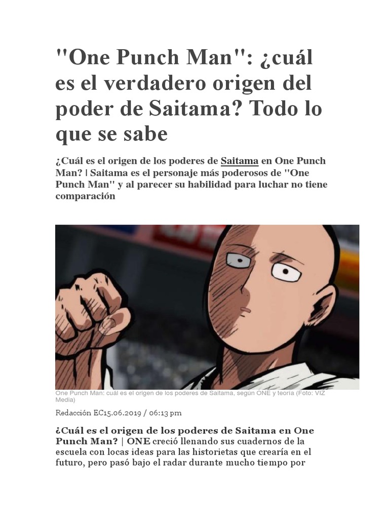 Origen de los poderes de Saitama | PDF | Entretenimiento | Animación