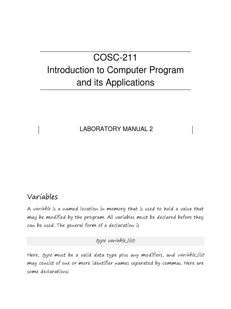 COSC-211 Introduction To Computer Program and Its Applications ... COSC-211 Introduction To Computer Program and Its Applications ...