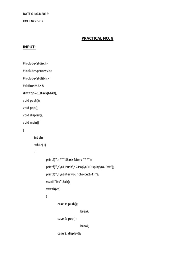 C Stack Implementation Example | PDF
