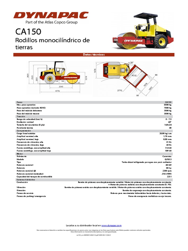 Rodillo Dynapac CA150: Especificaciones Técnicas | PDF | Coche ...