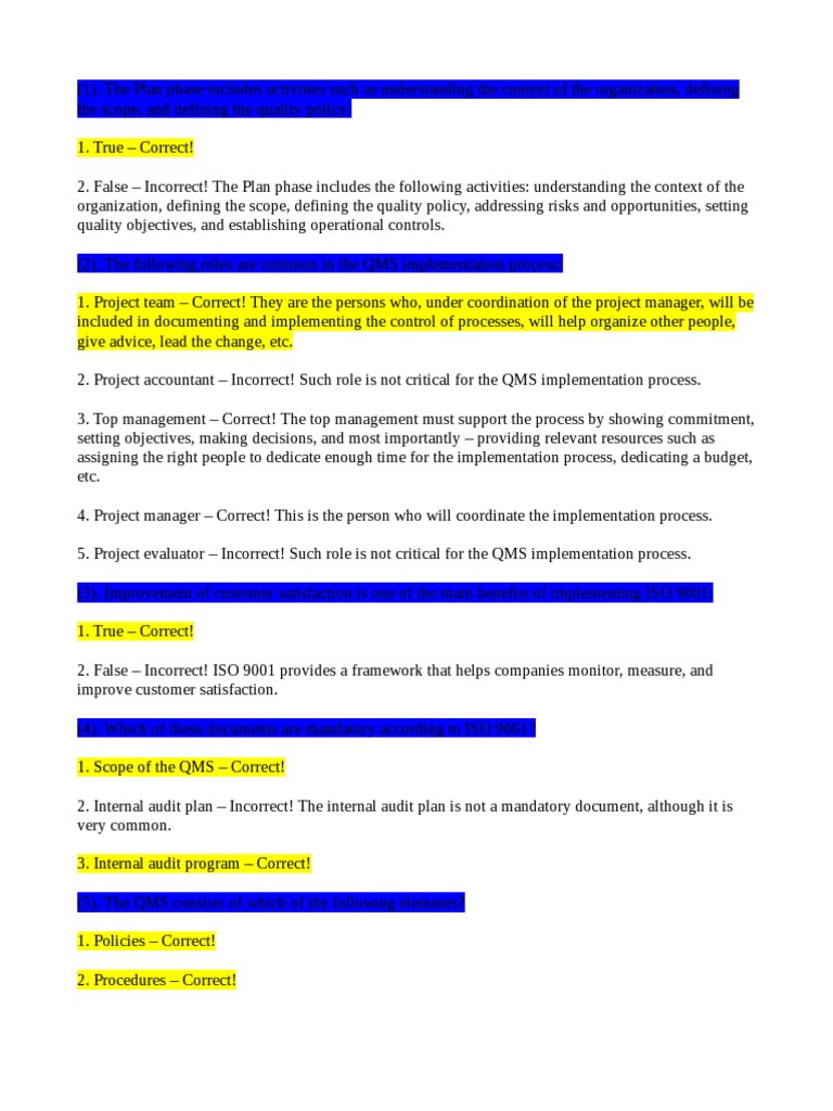 ISO9001 Practice Exam | PDF | Quality Management System | Iso 9000