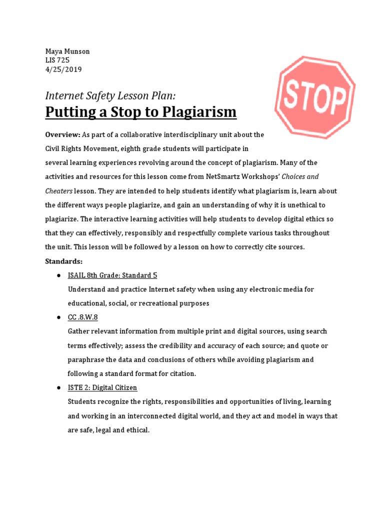 Munson 725 Is Lesson Plan 3 1 | PDF | Plagiarism | Rubric (Academic)